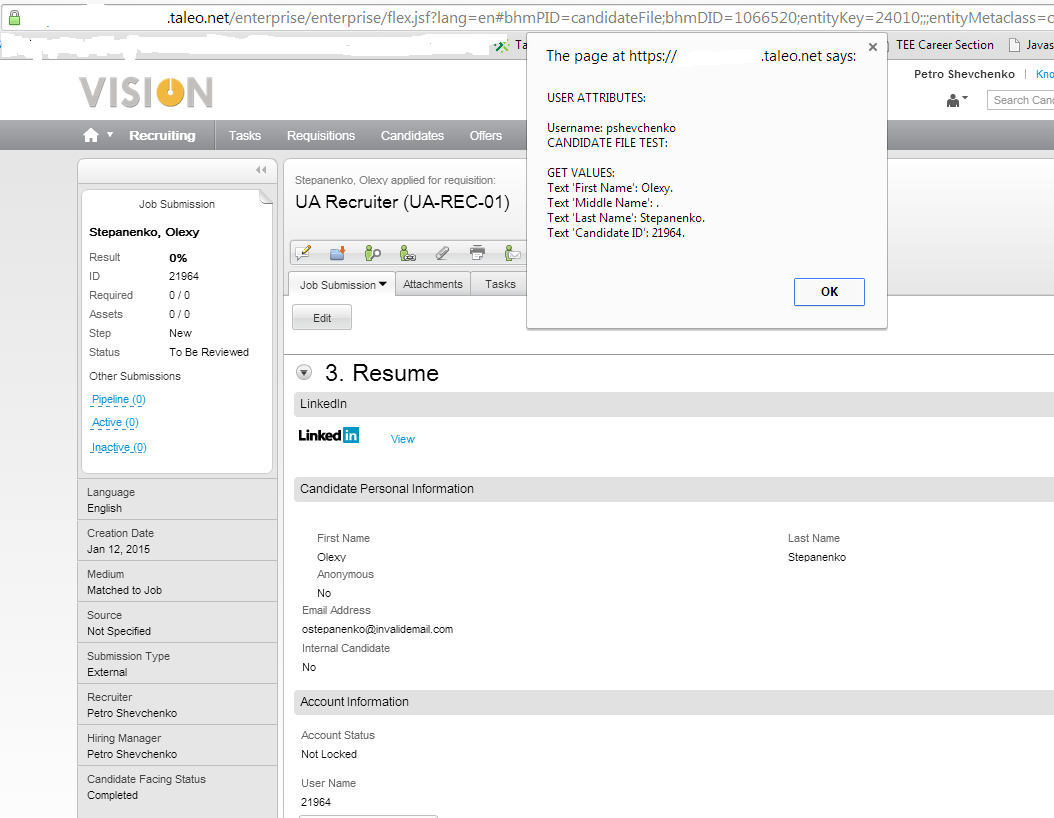 Taleo Recruiting: How to use JavaScript API | HCM Cloud Hub
